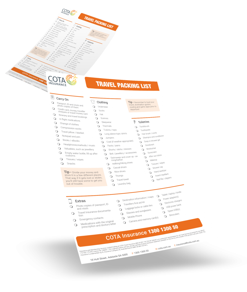 COTA Insurance Travel Packing List | COTA Insurance