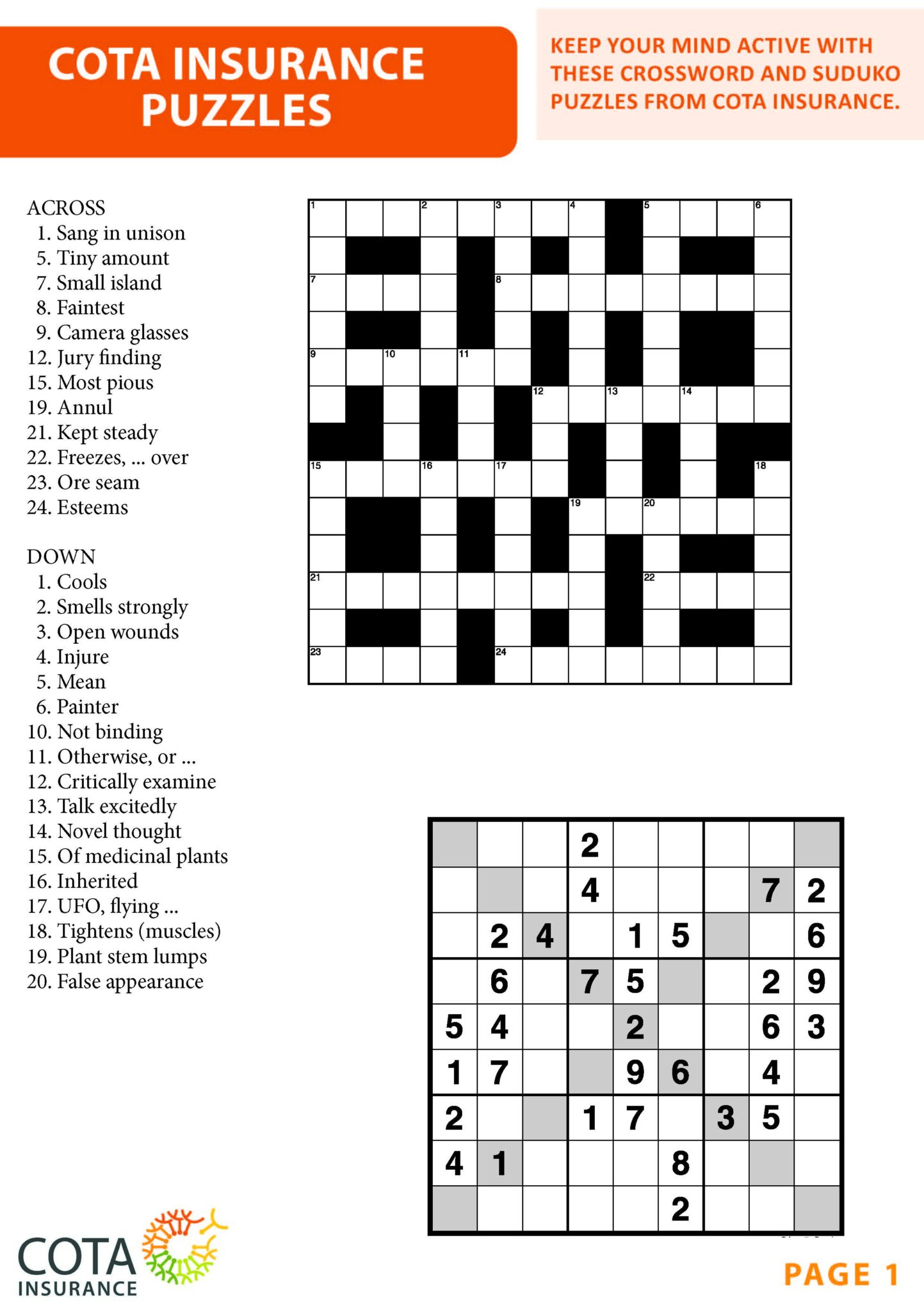 Crossword Puzzles for Seniors | COTA Insurance